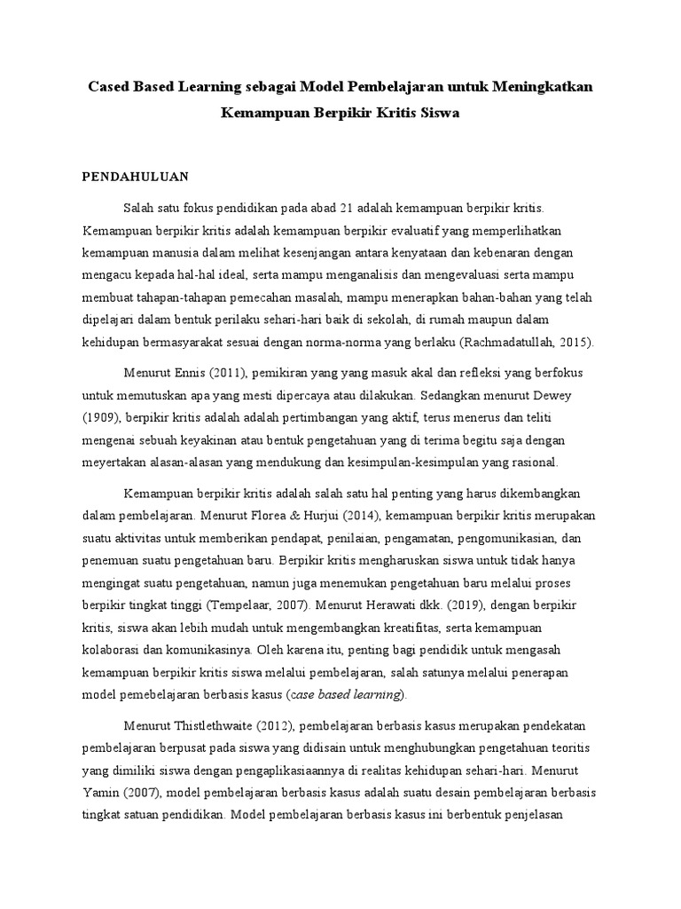Cased Based Learning Sebagai Model Pembelajaran Untuk Meningkatkan Kemampuan Berpikir Kritis ...