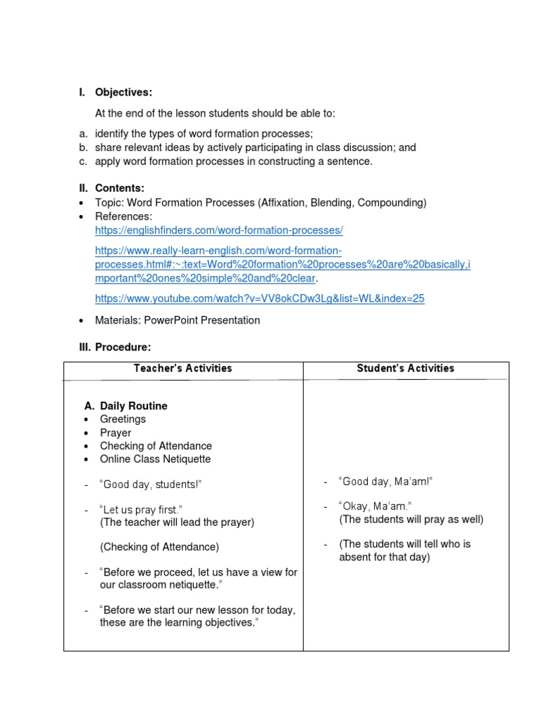 Word Formation Processes Lesson Plan | PDF | Lexicology | Linguistic ...