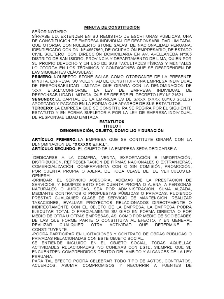 Minuta de Constitución | PDF | Bancos | Arrendamiento