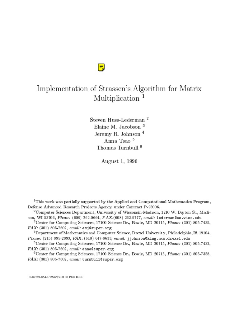 Strassen Algorithm Matrix Mathematics Subroutine 