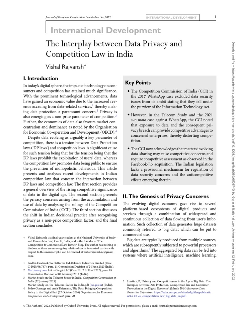 The Interplay Between Data Privacy and Competition Law in India | PDF ...