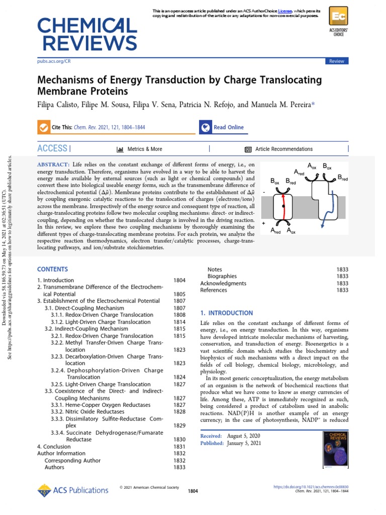 Mechanisms of Energy Transduction by Charge Translocating Membrane ...