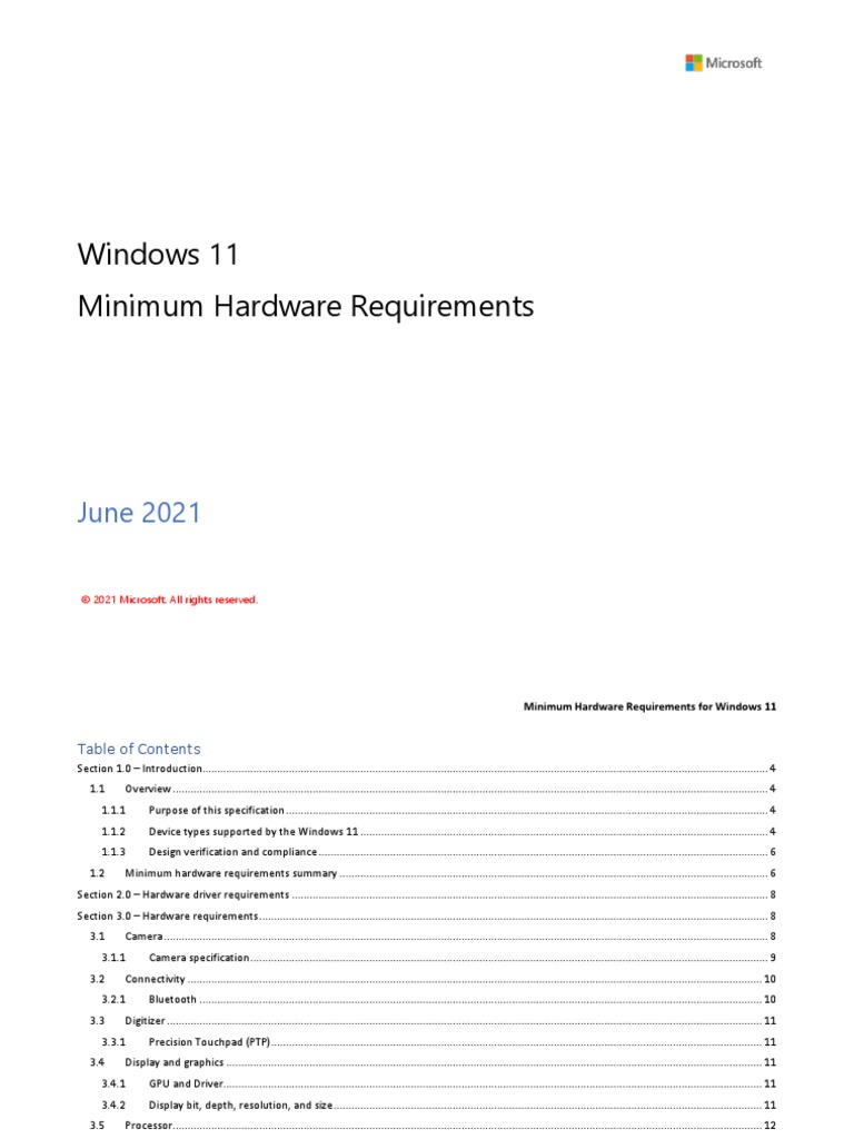 Minimum Hardware Requirements For Windows 11 | PDF | Microsoft Windows ...