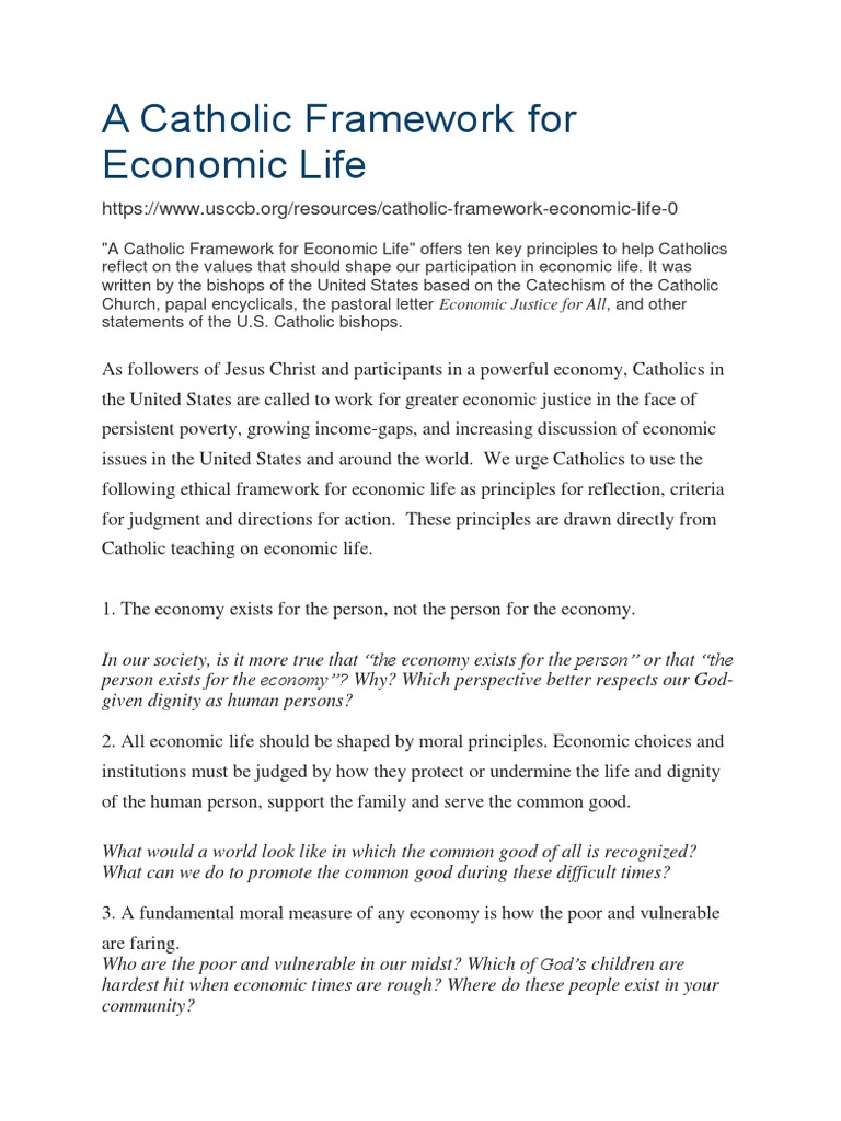 A Catholic Framework For Economic Life | PDF | Catholic Church | Common ...