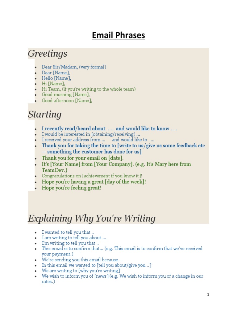 Greetings: Email Phrases | PDF