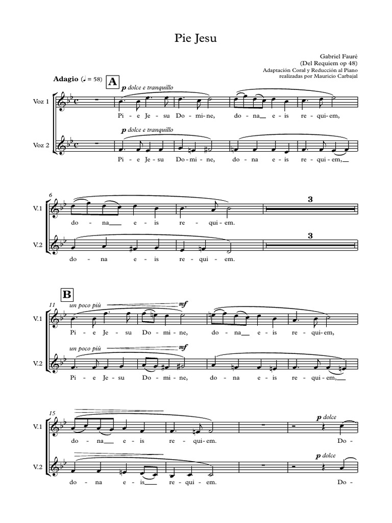 Partitura Pie Jesu (Gabriel Fauré) (2) | PDF