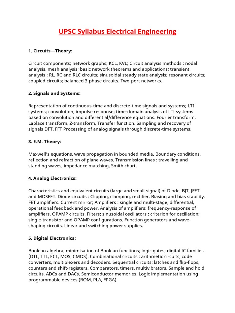 UPSC Syllabus Electrical Engineering | PDF | Electronic Engineering ...