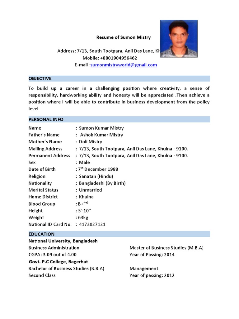 Resume of Sumon Mistry | PDF