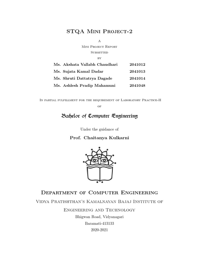 Stqa Mini Project 2 Prof Chaitanya Kulkarni Pdf Selenium Software Software Development