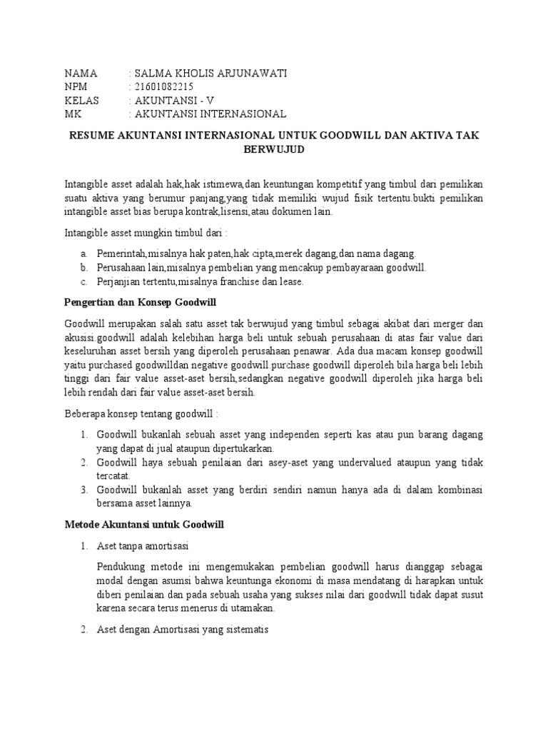 Akuntansi Goodwill dan Aset Tak Berwujud | PDF