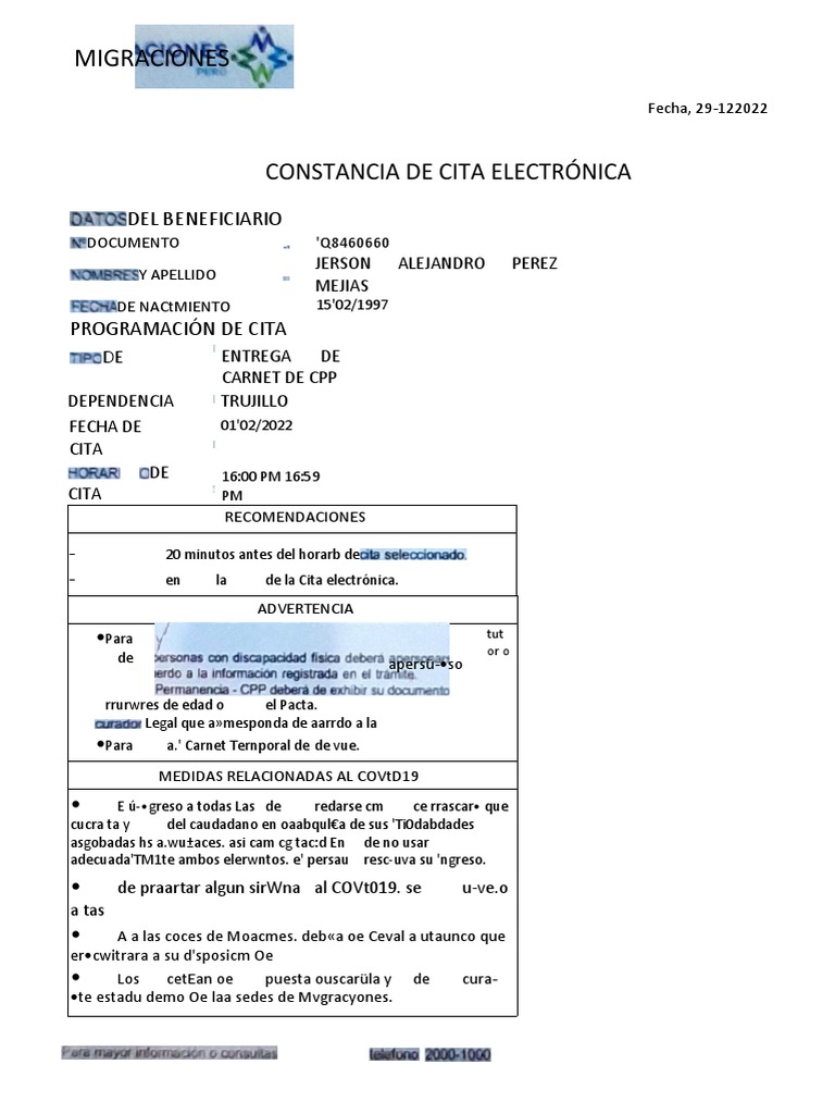 Cita para Carnet CPP en Trujillo | PDF