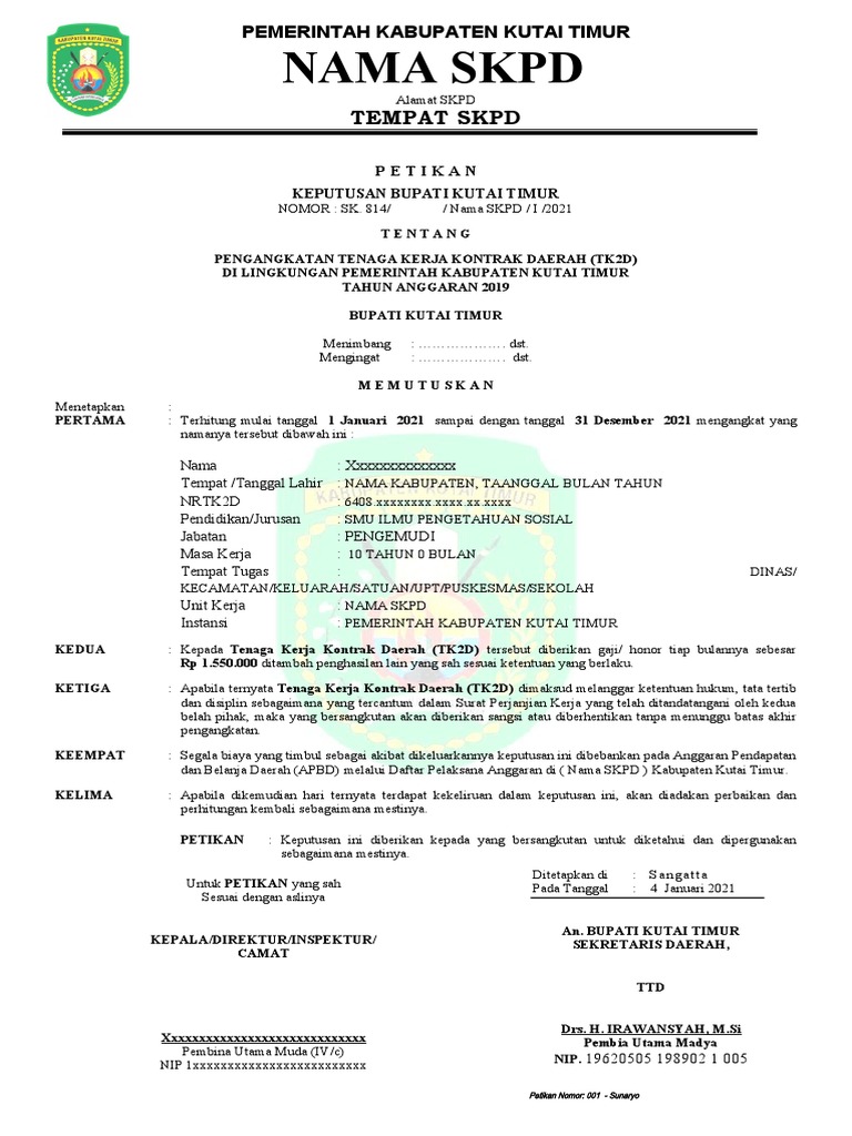 Contoh Petikan SK TK2D | PDF