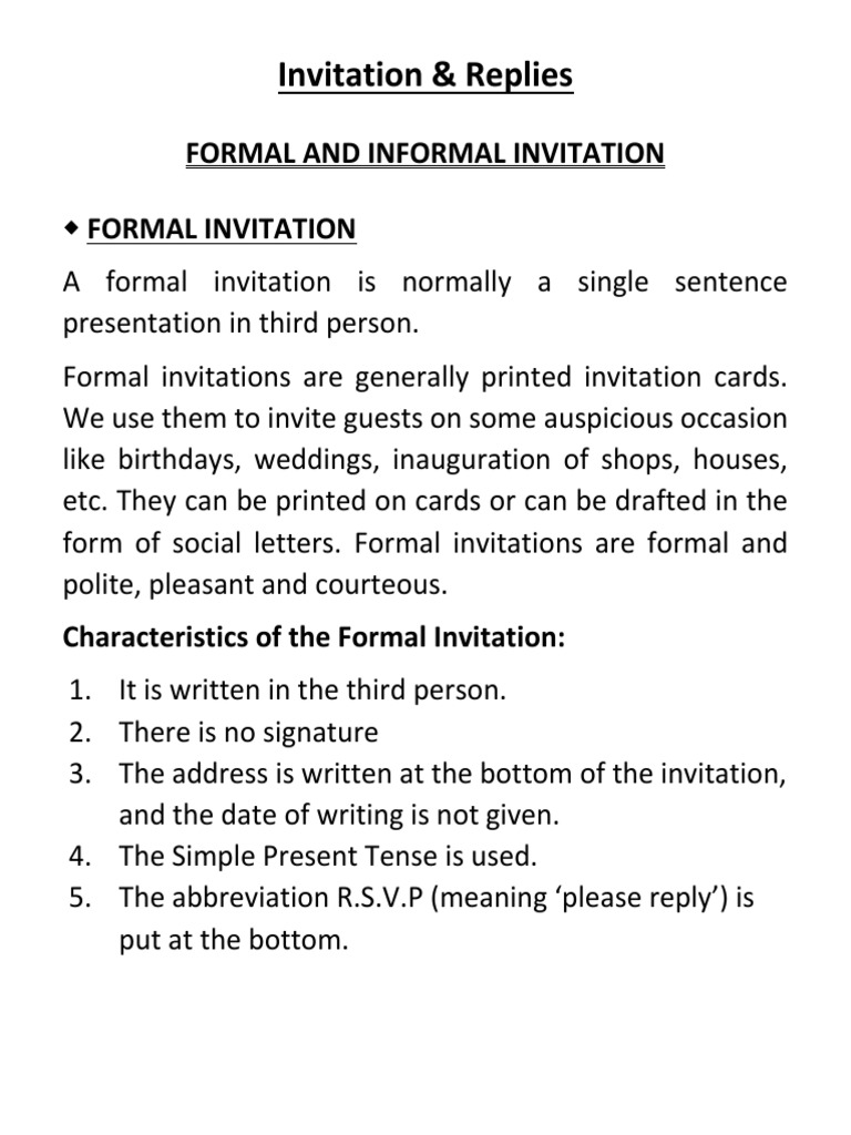 Invitation & Replies: Formal and Informal Invitation | PDF