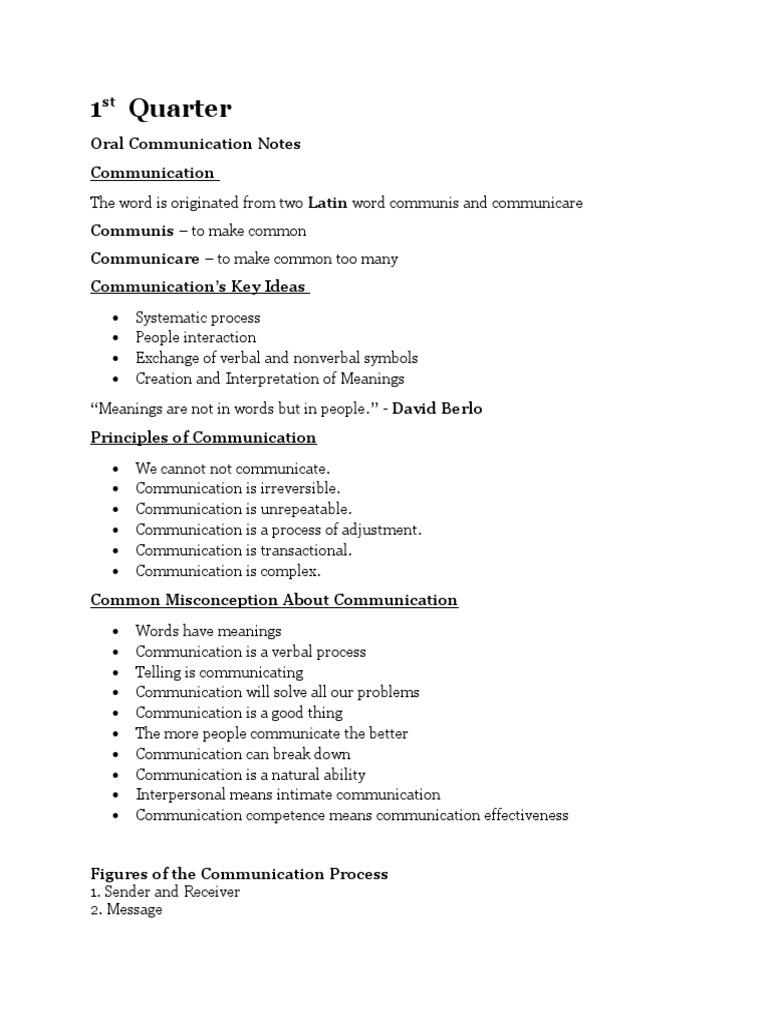 Oral Comms Notes | PDF | Communication | Nonverbal Communication