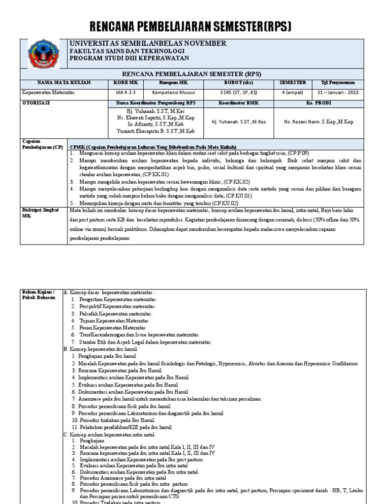 RPS Maternitas 2022 | PDF | Sains & Matematika