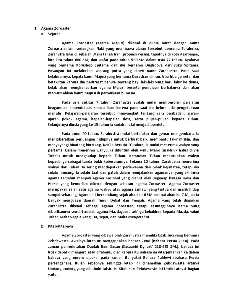 Sejarah dan Ajaran Agama Zoroaster | PDF