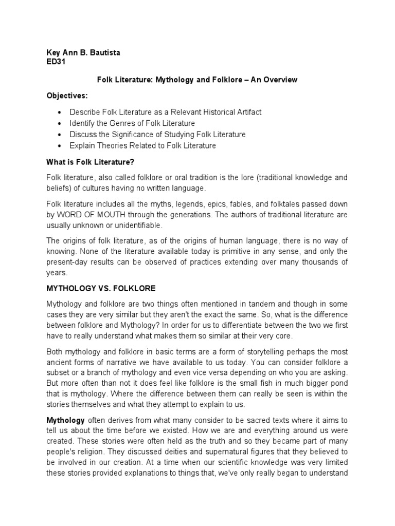 Folk Literature - An Overview | PDF | Folklore | Legends