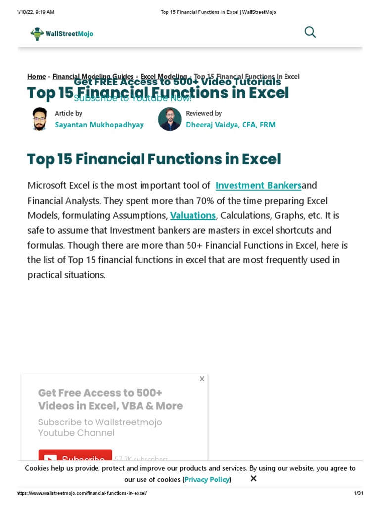 Top 15 Financial Functions in Excel - WallStreetMojo | PDF ...