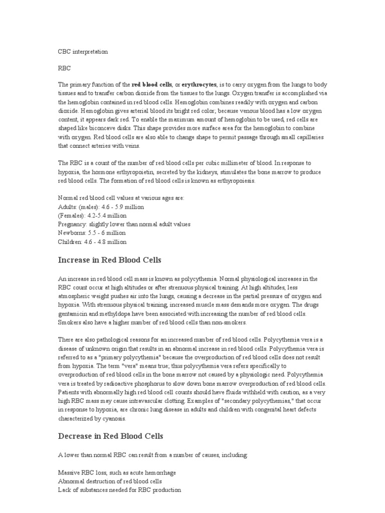 CBC Interpretation | PDF | Anemia | Granulocyte