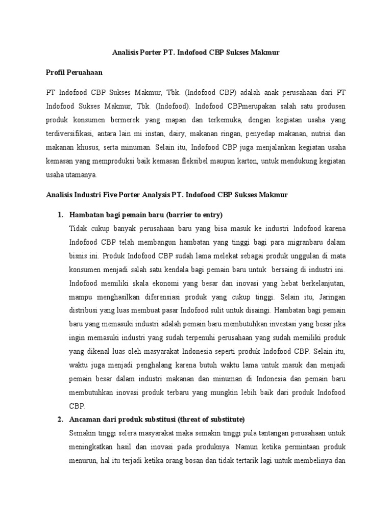 Analisis Porter Indofood CBP | PDF