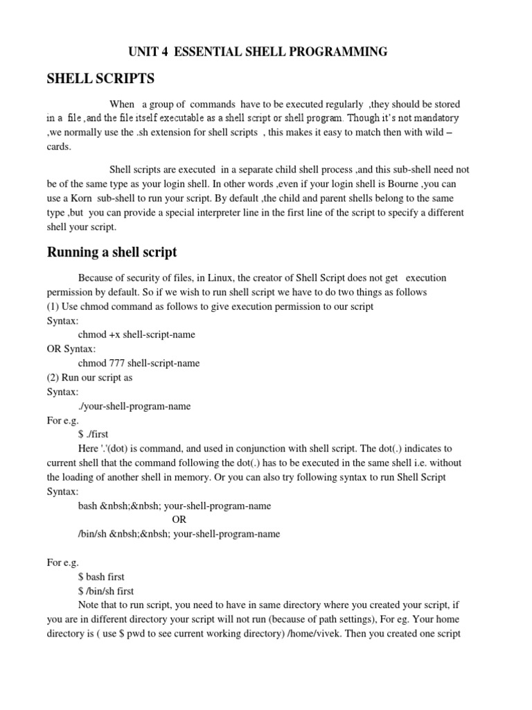 Shell Scripts: Unit 4 Essential Shell Programming | PDF | Control Flow | Parameter (Computer ...