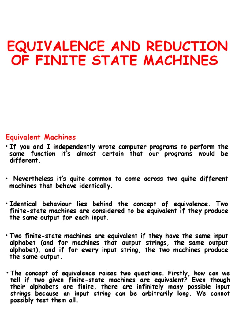 Computer New Automata Theory Lecture 6 Equivalence And Reduction Of Finite State Machines 6167