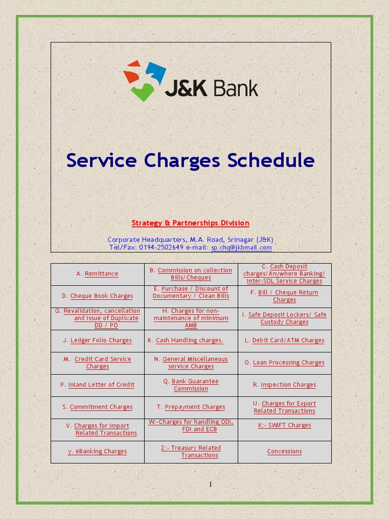 Service Charges Schedule - 31012022 | PDF | Transaction Account | Cheque