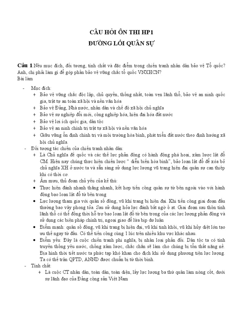 CÂU HỎI ÔN THI HP1 | PDF