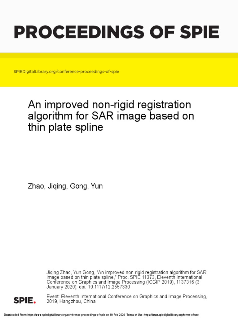 Proceedings of Spie: An Improved Non-Rigid Registration Algorithm For SAR Image Based On Thin ...