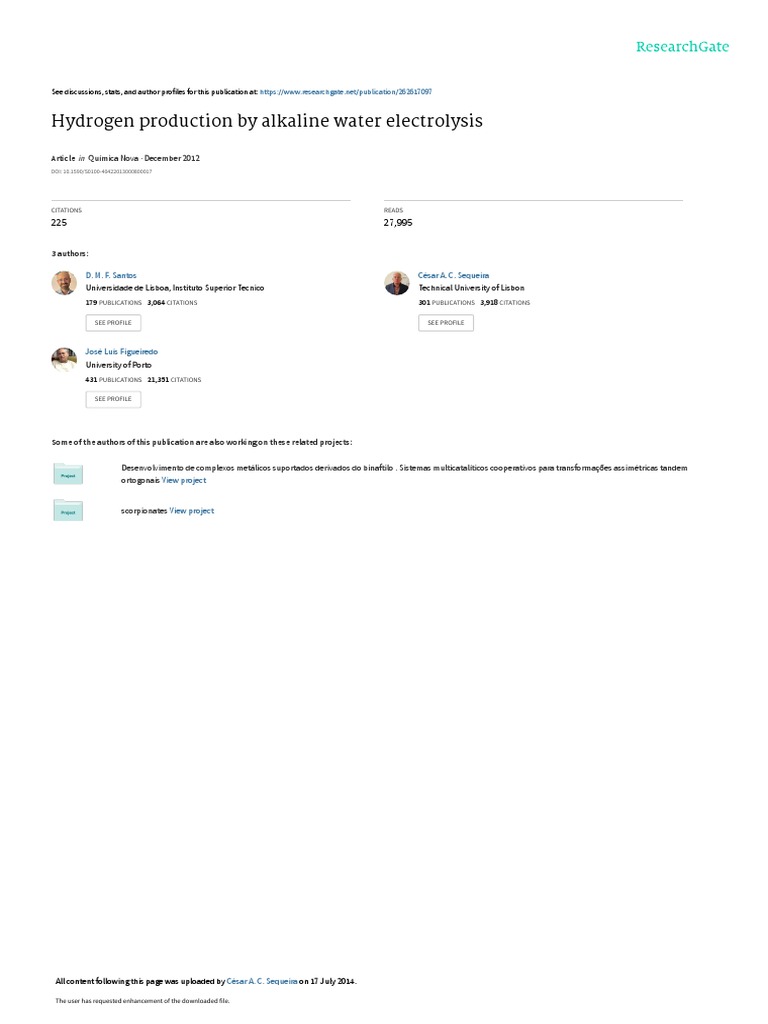 Hydrogen Production by Alkaline Water Electrolysis | PDF | Electrolyte ...