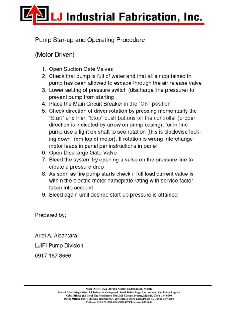 Pump start-up procedure | PDF | Pump | Mechanical Engineering