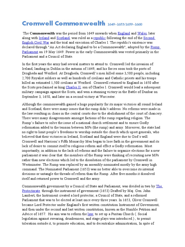 Cromwell Commonwealth: England Wales Ireland Scotland Republic Second ...