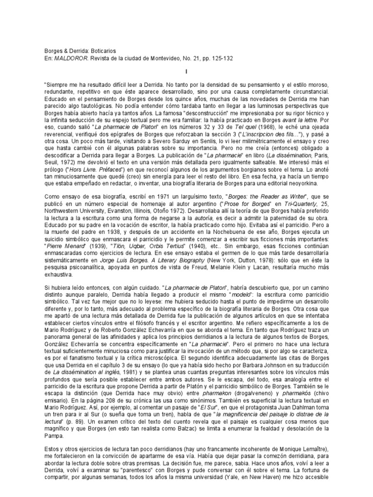 Borges y Derrida: Lecturas Cruzadas | PDF | Jacques Derrida | Platón