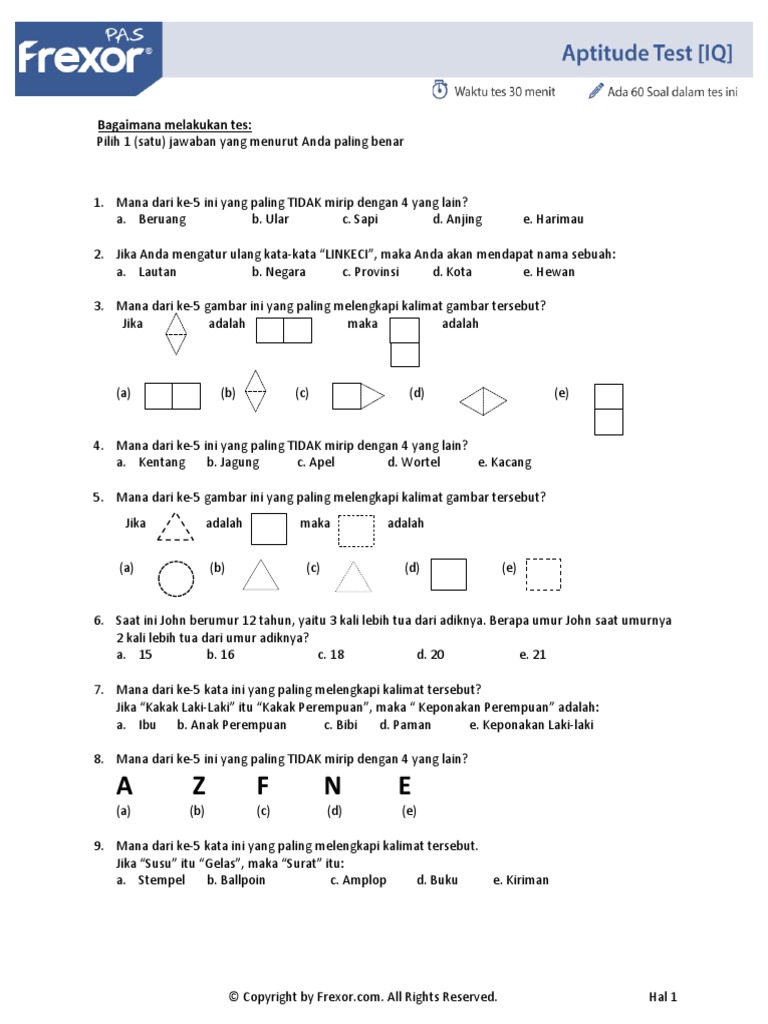 IQ Lembar Soal & Jawaban Aptitude Test | PDF
