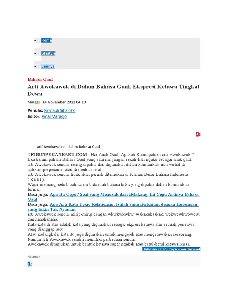 Arti Awokawok Di Dalam Bahasa Gaul, Ekspresi Ketawa Tingkat Dewa | PDF