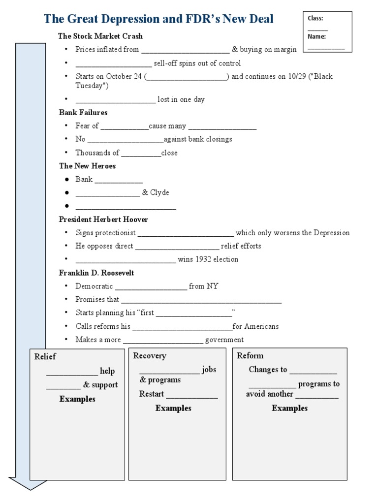 Depression and New Deal Guided Notes | PDF | Great Depression | New Deal