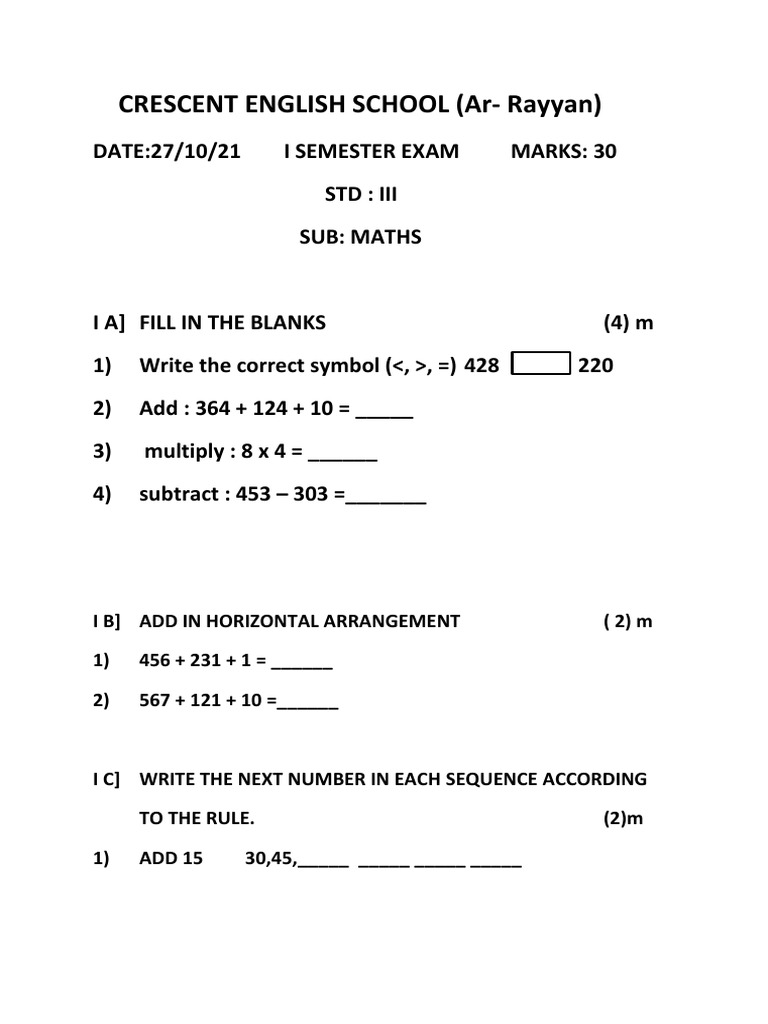 Maths Paper I Semester 2021 | PDF
