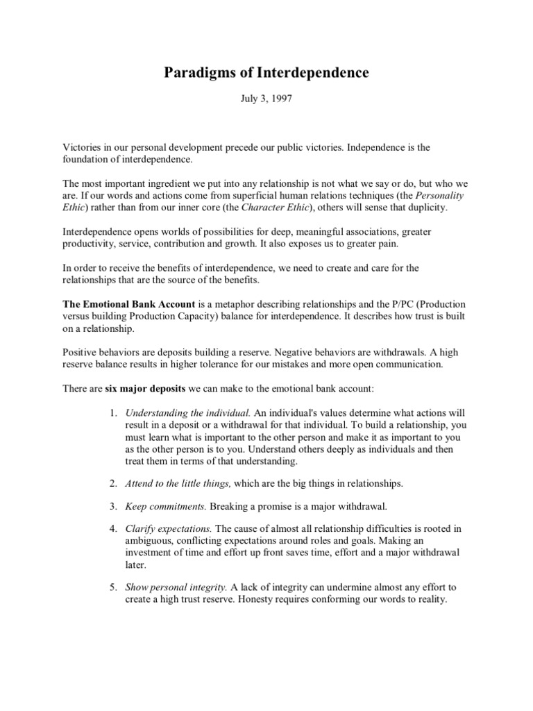 Paradigms of Interdependence | PDF | Interpersonal Relationships ...