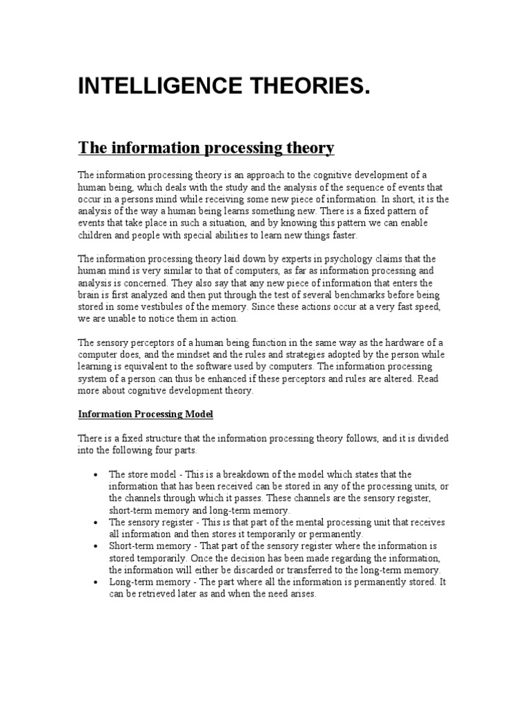 Intelligence Theories | PDF | Intelligence Quotient | Information ...