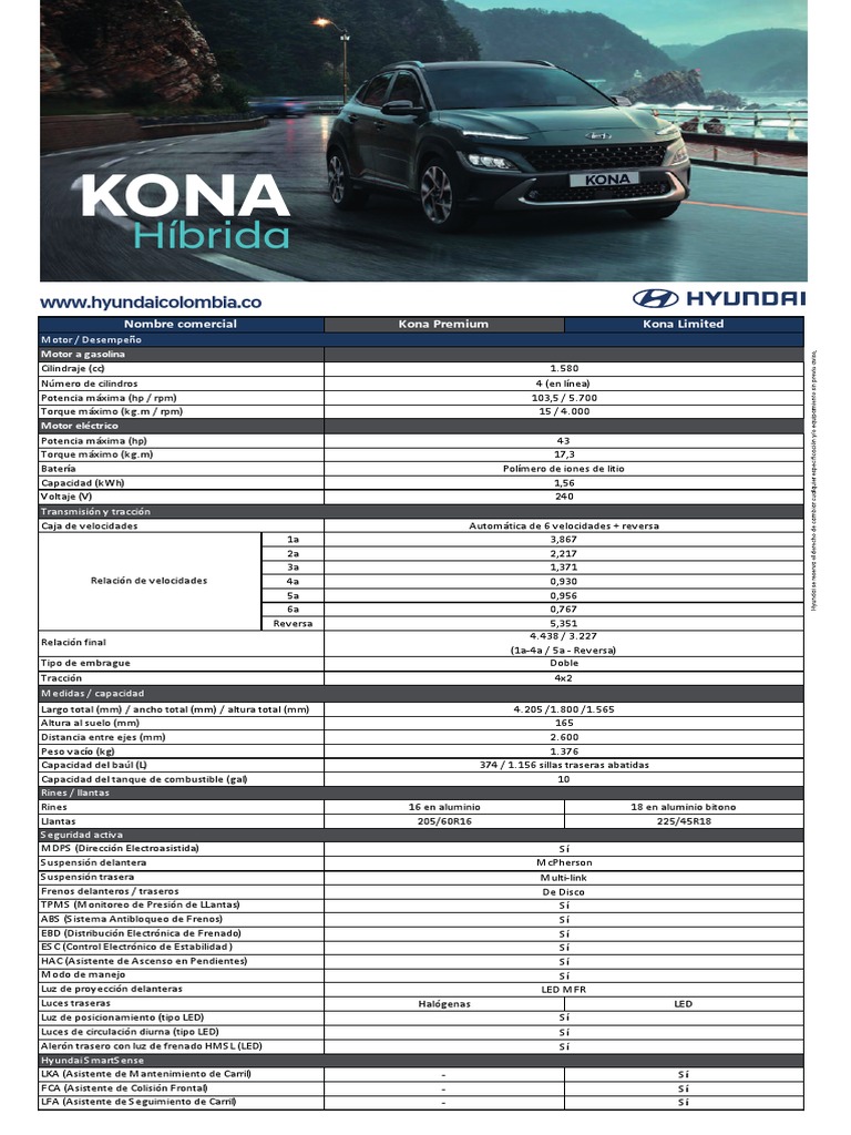 Ficha Tecnica Kona.1b9fc280 | PDF