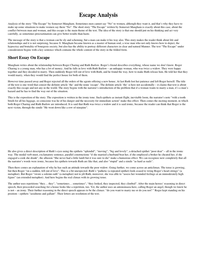 Escape Analysis: Short Essay On Escape | PDF