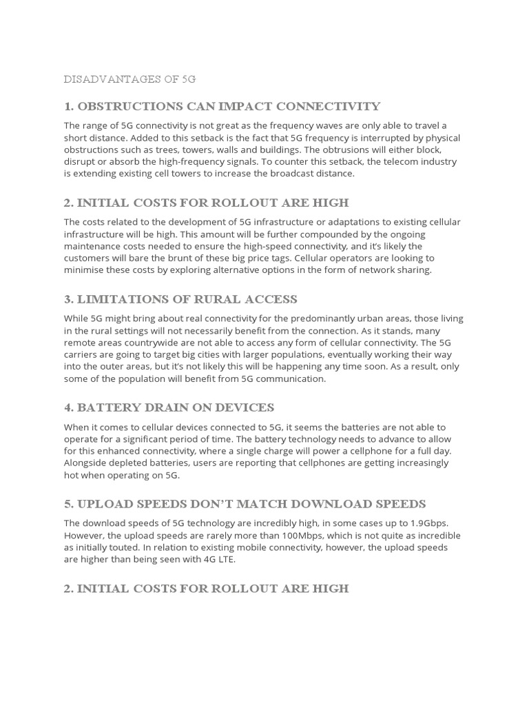 The Challenges of 5G Connectivity: Obstructions, Costs, Rural ...