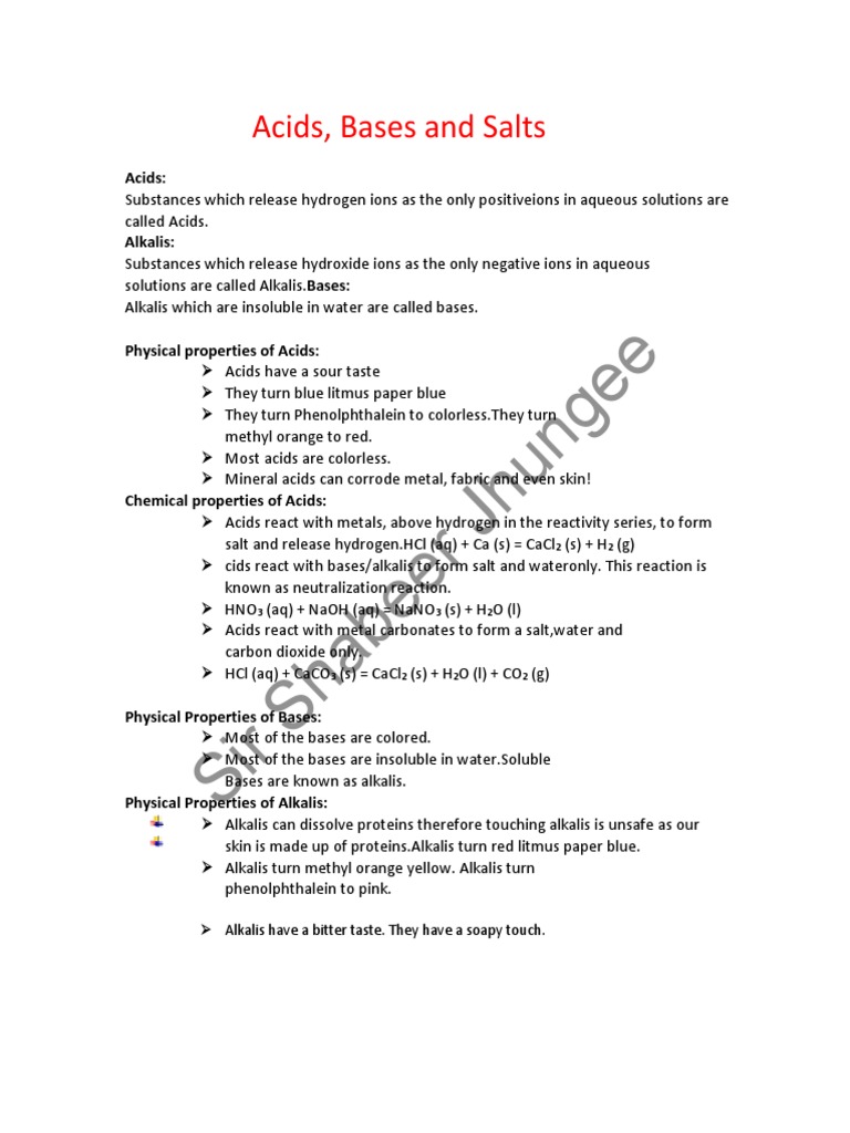 Acids, Bases and Salts | PDF | Oxide | Acid