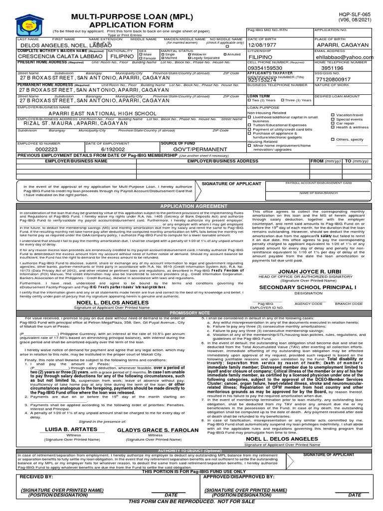 Multi-Purpose Loan Application Form | PDF | Loans | Interest