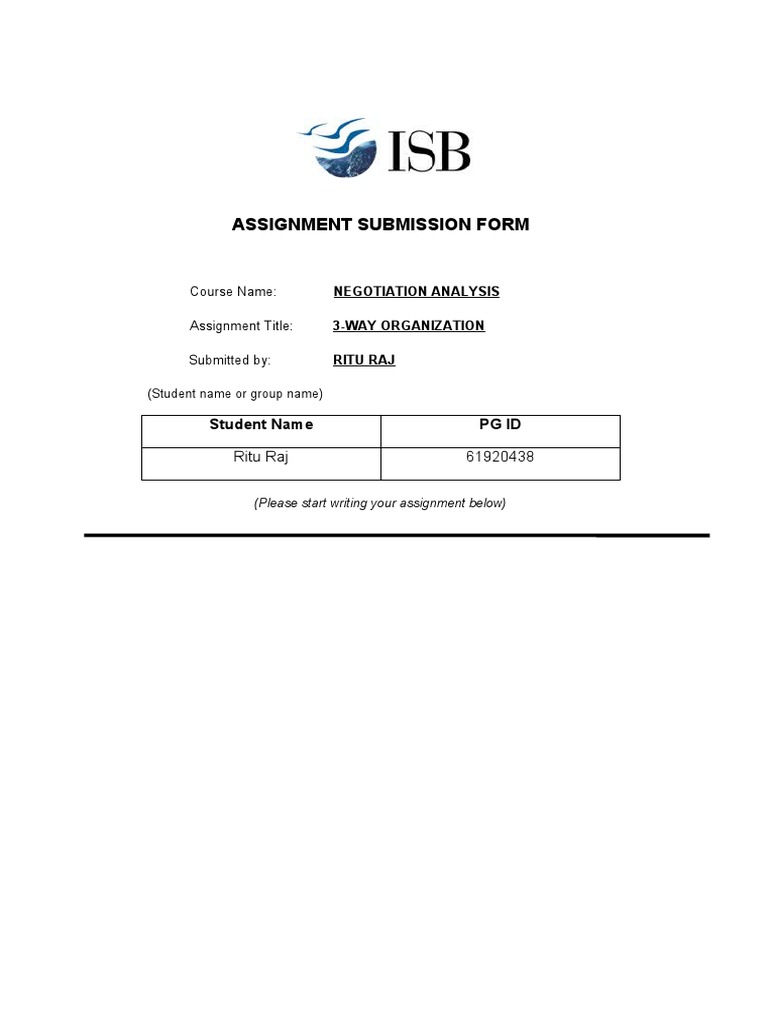 Assignment Submission Form: Student Name PG Id | PDF | Negotiation | Pluto