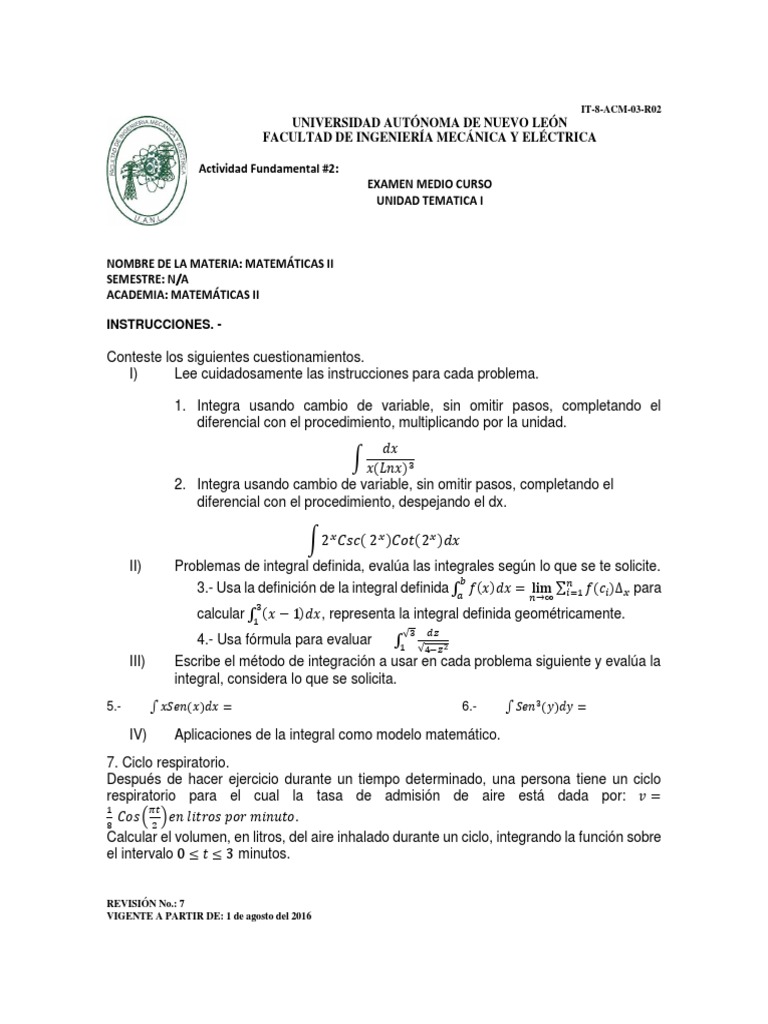 Examen de Medio Curso 04 018 2021 | PDF | Integral | Objetos matemáticos