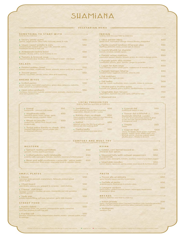 Shamiana Menu | PDF | Pesto | Sauce