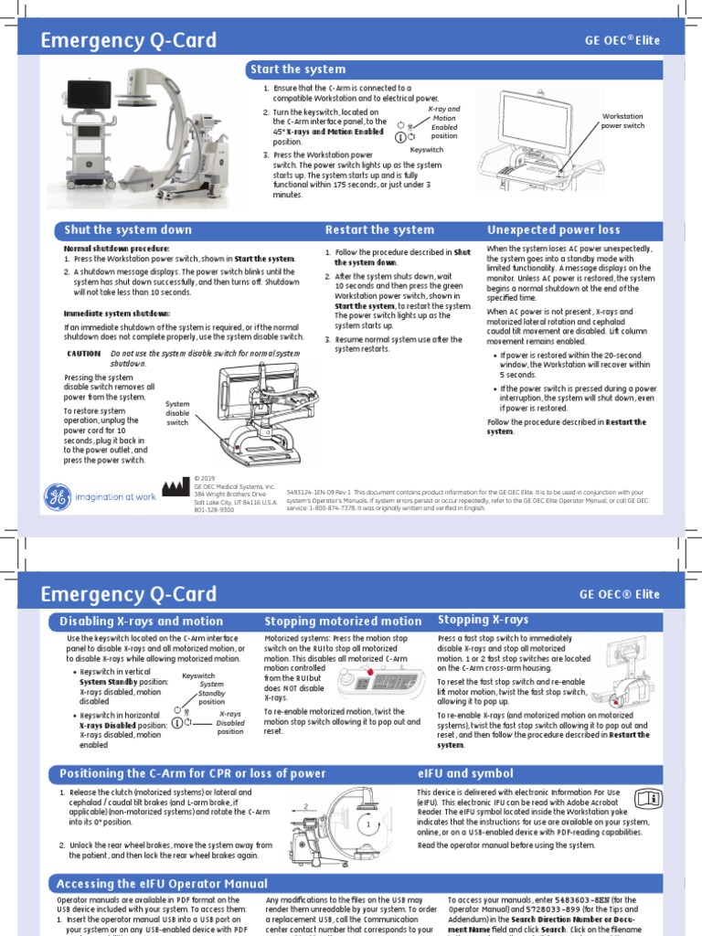 Emergency Q-Card: Start The System Ge Oec Elite | PDF | Switch | Computing