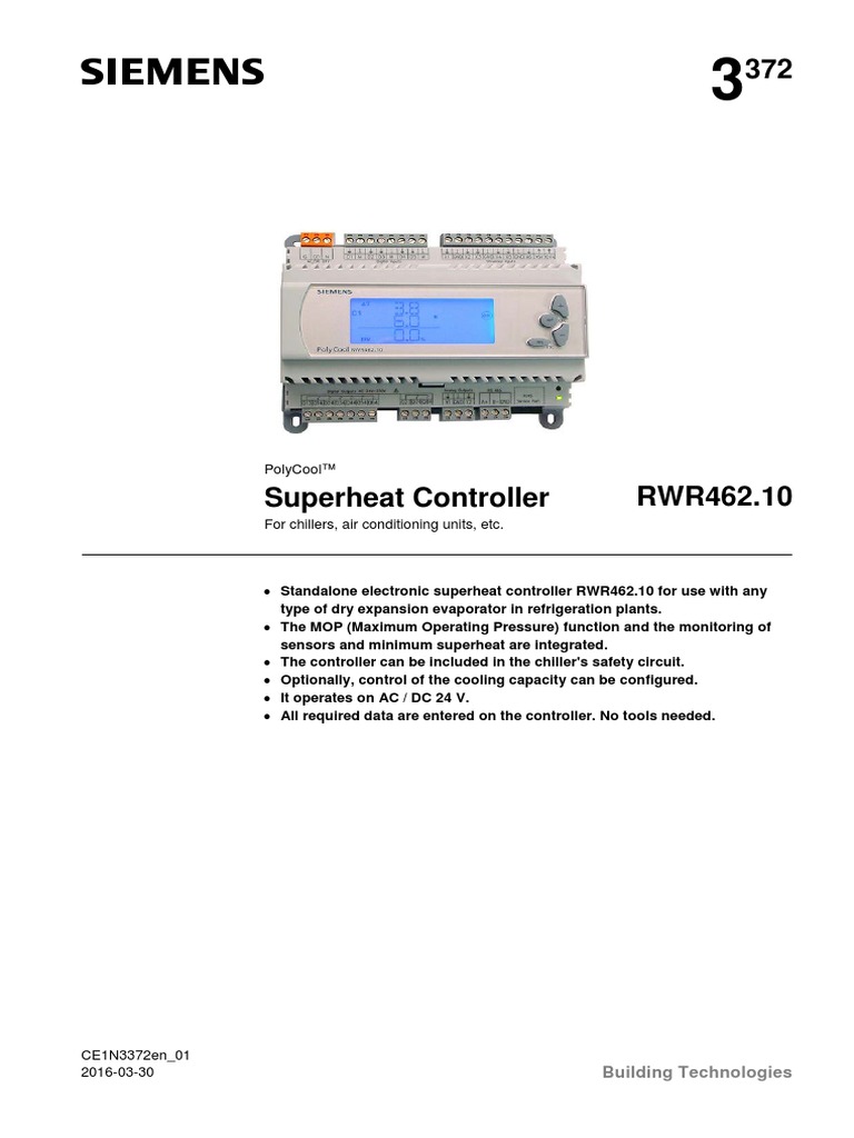 Superheat Controller RWR462.10 | PDF | Relay | Sensor