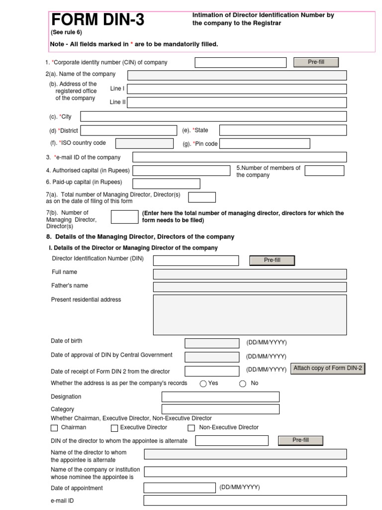 Form Din-3: Intimation of Director Identification Number by The Company ...